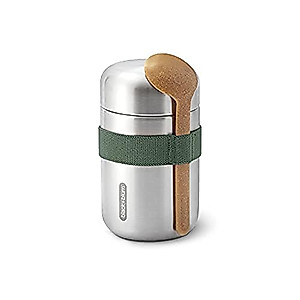 BLACK + BLUM Vacuum Food Flask Leak Proof Insulated Stainless-Steel Lunch Container with Ladle Spoon Ideal for Hot and Cold Food, 400 ml / 13.5 fl oz, Olive