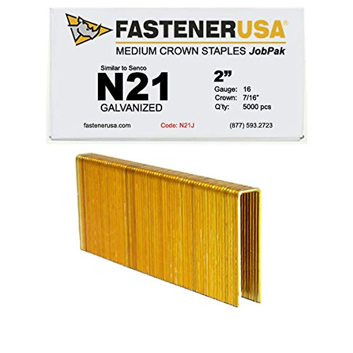 FastenerUSA 2" Leg x 7/16" Crown 16GA GALV N21 Staples 5,000ct | N21J