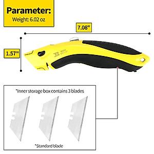 BOSI TOOLS Heavy Duty Utility Knife Retractable Box Cutter SK5 Stainless Steel Blade Quik Change Blade Storage Design 3 Spare Blades