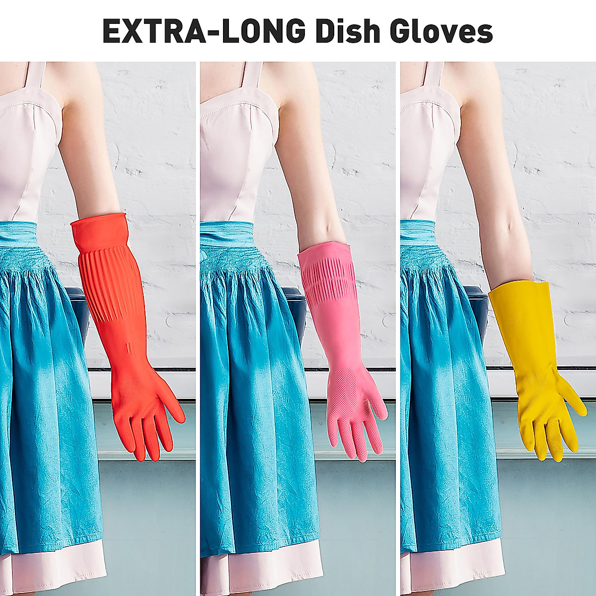 ThxToms Rubber Dishwashing Cleaning Gloves (2-Pair) - Fleece Lined, Reusable, Waterproof with Extra-Long Cuff & Anti-Slip Design for Household & Kitchen Use - Small