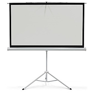 Displays2go 63 x 36 Inch Projector Screen with Height Adjustable Tripod Stand – Black (PRSTRI72)