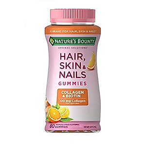 Nature's Bounty Hair, Skin & Nails with Biotin and Collagen, Citrus-Flavored Gummies Vitamin Supplement, Supports Hair, Skin, and Nail Health for Women, 2500 mcg, 80 Count