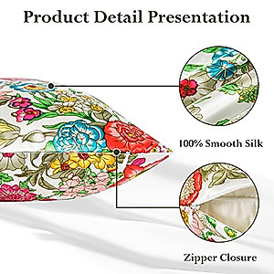 Silk Pillowcase for Hair and Skin Care, Mulberry Silk Floral Print Pillow Case with Hidden Zipper Closure, Standard Size 20''x26'' Silk Pillow Cover, Breathable & Skin-Friendly (Summer Flowers 1Pcs)