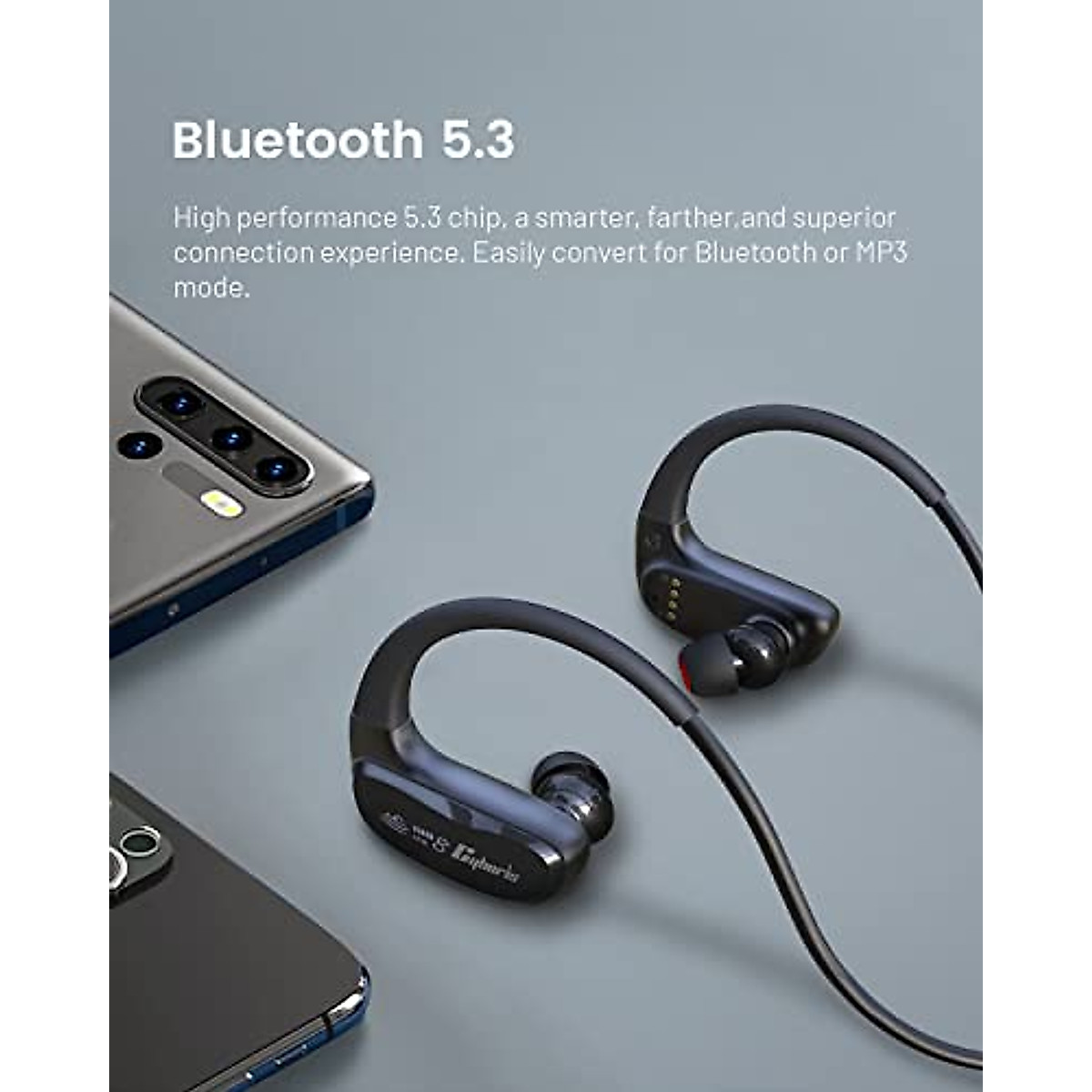 CYBORIS Waterproof Headphones, IPX8 Swimming Earbuds Bluetooth Earphones, Mp3 Player 32GB Memory & Built-in Bone Conduction Speaker, EQ Function Sports Earphones for Running, Diving, Swimming, Cycling