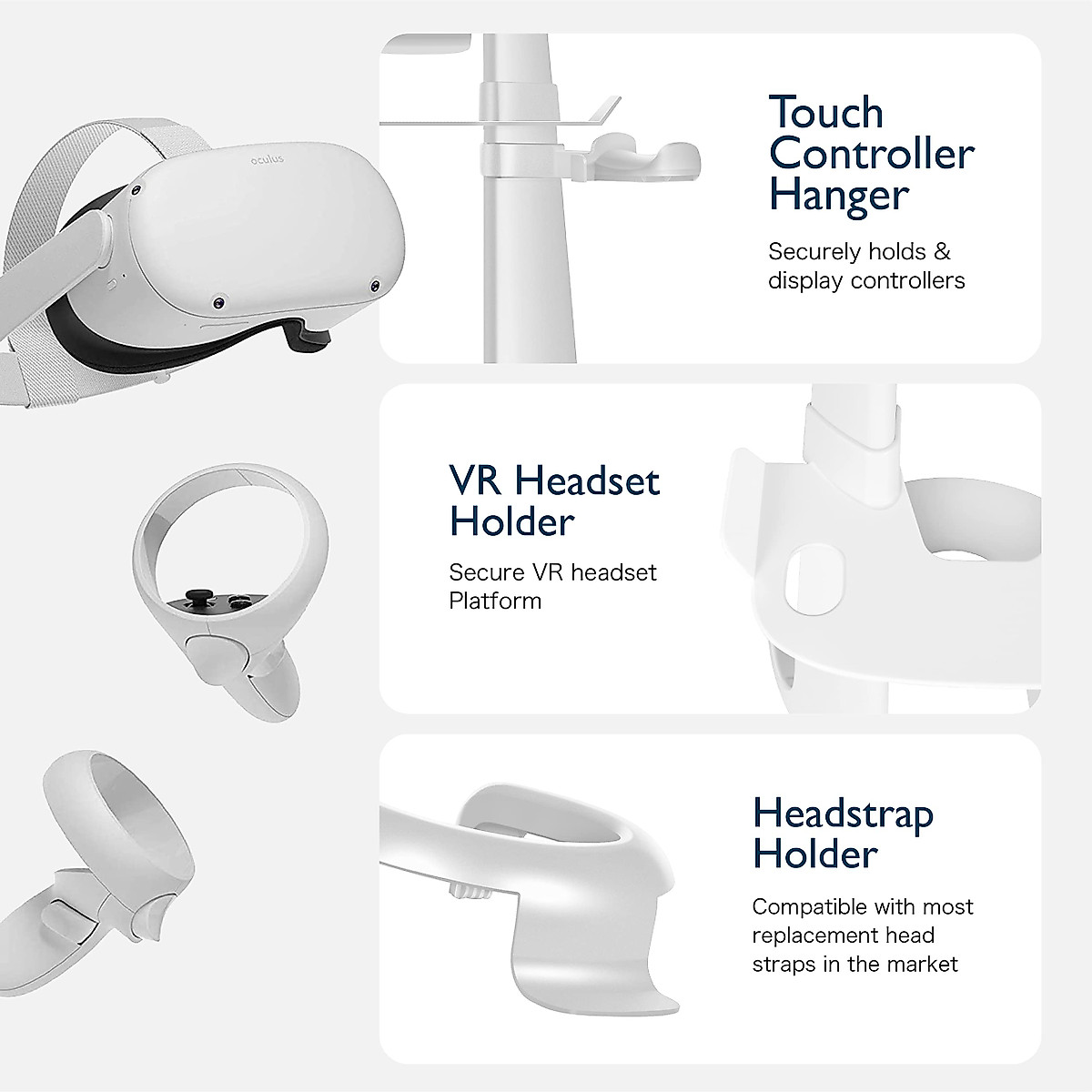 TNP VR Headset Stand for Oculus Quest 2 Holder Touch Controller Display Stand Docking Station White, Meta Quest 2/ Quest/Rift/Rift S/Samsung Odyssey VR Stand/Valve Index/HTC Vive/Valve Index