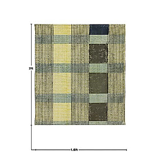 Casavani Indian Handmade Rug Geometric Green & Black Cotton Dhurrie Washable Kitchen Rugs with Tassels Farmhouse Throw Rugs for Bedroom,Laundry,Living Room,Porch 3x5 4x8 5x8 4x6 Feet