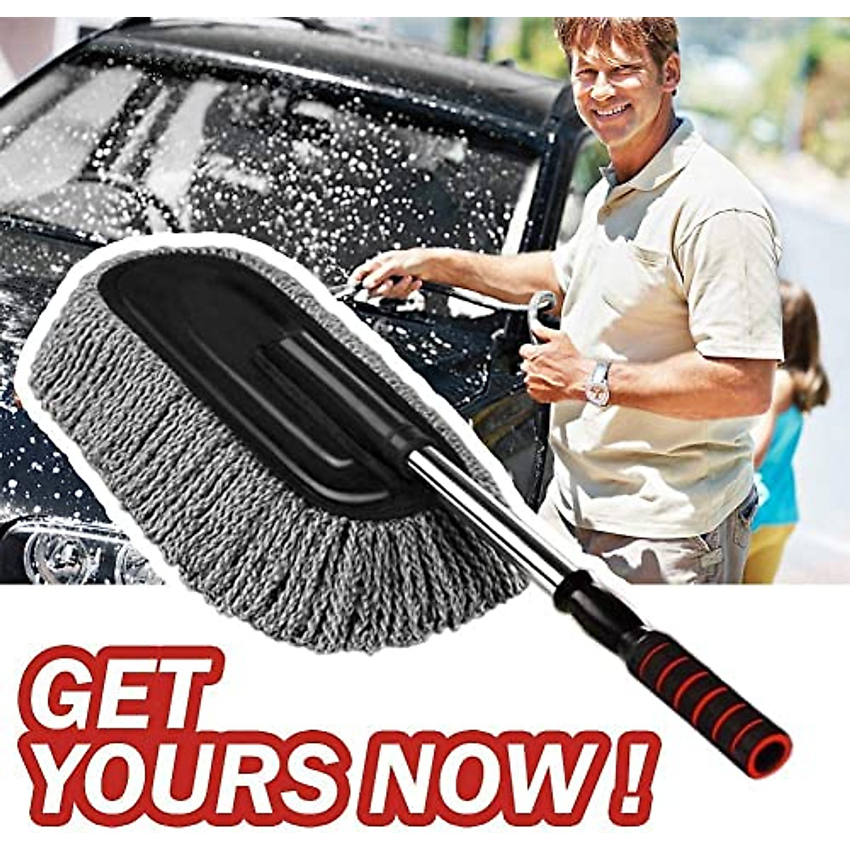 Microfiber Car Duster Exterior Interior Cleaner Cleaning Detailing Kit Size 15.7 Inch with Long Retractable Handle to Trap Dust and Pollen for Washing Car Bike RV Boats or Home Use, Grey