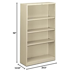 HON Steel Bookcases-4 Shelf Metal Bookcase, 34-1/2"Wx12-5/8"Dx59"H, Putty