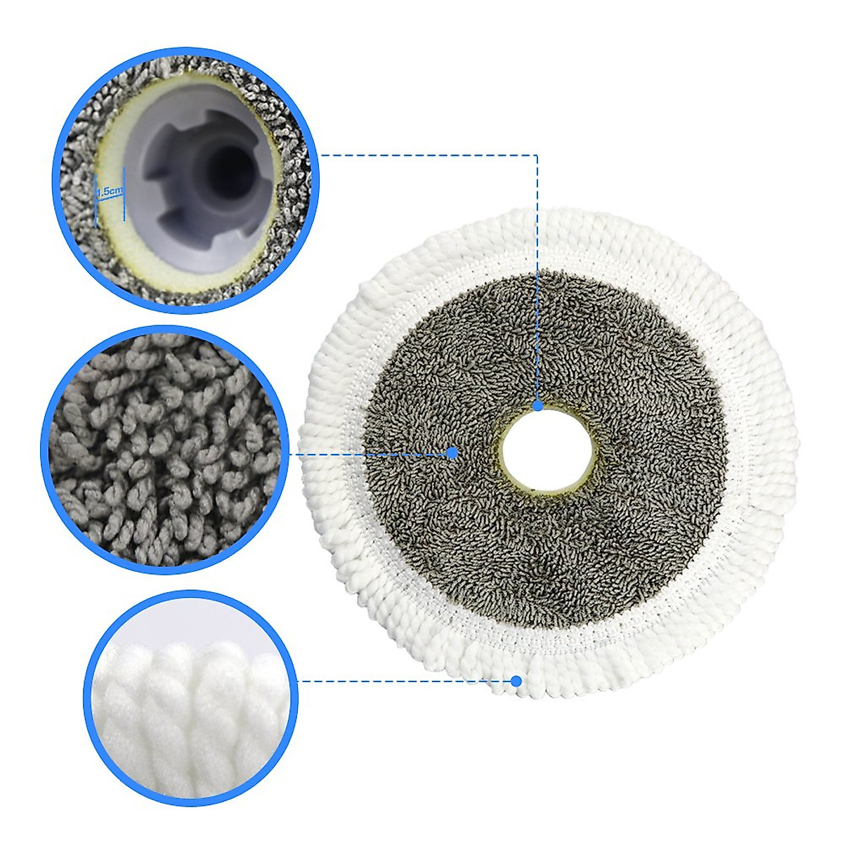 Masthome Small Mop Bucket with Wringer Set, 5 Microfiber Mop Refills & Industrial Grade Heavy Duty Floor Mop, 55'' Stainless Steel Pole Jaw Clamp for Floor Cleaning (Total 2 Pcs String Mop Heads)