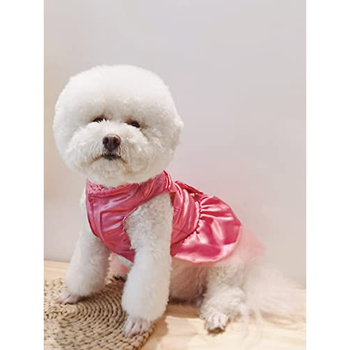 QWINEE Bow Decor Dog Dresses,Sweet Princess Cat Dress Puppy Skirt,Dog Mesh Cake Tutu Dress,Birthday Wedding Party Pet Clothes for Cat Small Medium Dog Doggie Girl Coral Pink M