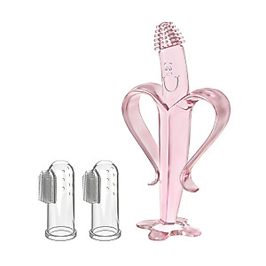 SILIVO Silicone Banana Teethers for Babies, Silicone Infant Training Finger Toothbrushes with Storage Case