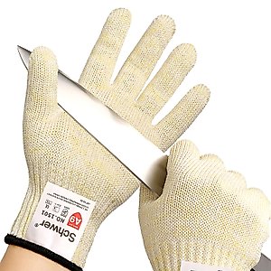 Schwer ANSI A9 Cut Resistant Gloves, Uncoated Food Grade Reliable Cutting Gloves, Mandoline Gloves for Kitchen Meat Cutting, Oyster Shucking, Fish Fillet Processing, Mandoline Slicing (1 Pair, M)