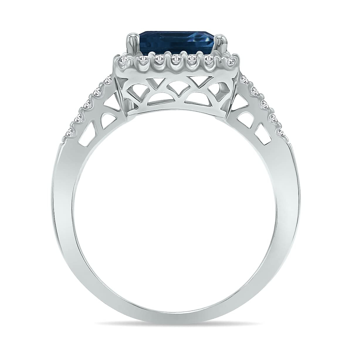 SZUL 2 1/2 Carat TW Emerald Cut Sapphire Diamond Ring in 10K White Gold