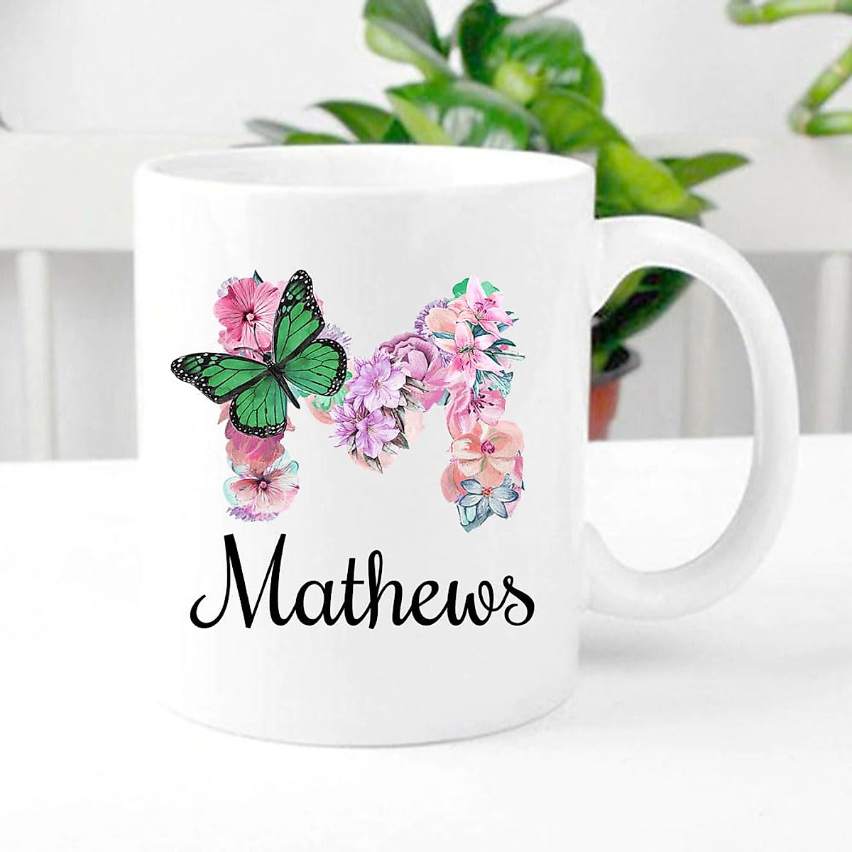 Personalized Name Floral Alphabet Mug, Custom Mug with Name and Initial, Name Mug Gift for Mom Sister Girls, Custom Name Mugs Gifts for Women & Men 980672