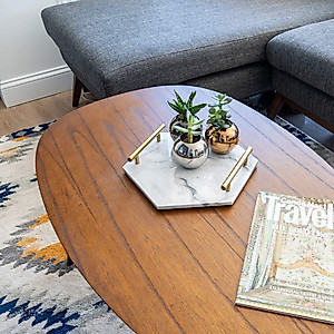 White Marble Tray with Gold Handles - Solid Marble Perfume Tray for Vanity - Chic Modern Hexagon Tray, Room Decor Tray, Elegant Bathroom Tray (Hexagon, White)
