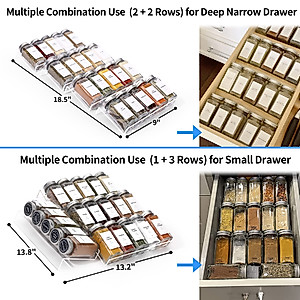 Clear Acrylic Spice Drawer Organizer, 4 Tier- 1 Set Seasoning Jars Drawers Insert, Kitchen Spice Rack Tray for Drawer/Countertop (Jars not included)