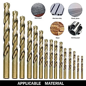BeHappy Cobalt Drill Bit Set 15Pcs, M35 High Speed Steel Drill Bit Sets, Cobalt Twist Jobber Drill Bit for Hardened Metal, Stainless Steel, Cast Iron, Wood, Plastic, Index Storage Case, 1/16"-3/8"