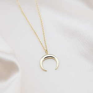 Moon Necklace for Women Gold Necklaces for Women - 18K Gold - Crescent Moon Necklace - Half Moon Necklace - Double Horn Necklace - Gold Crescent Necklace - Dainty Necklace (Gold)