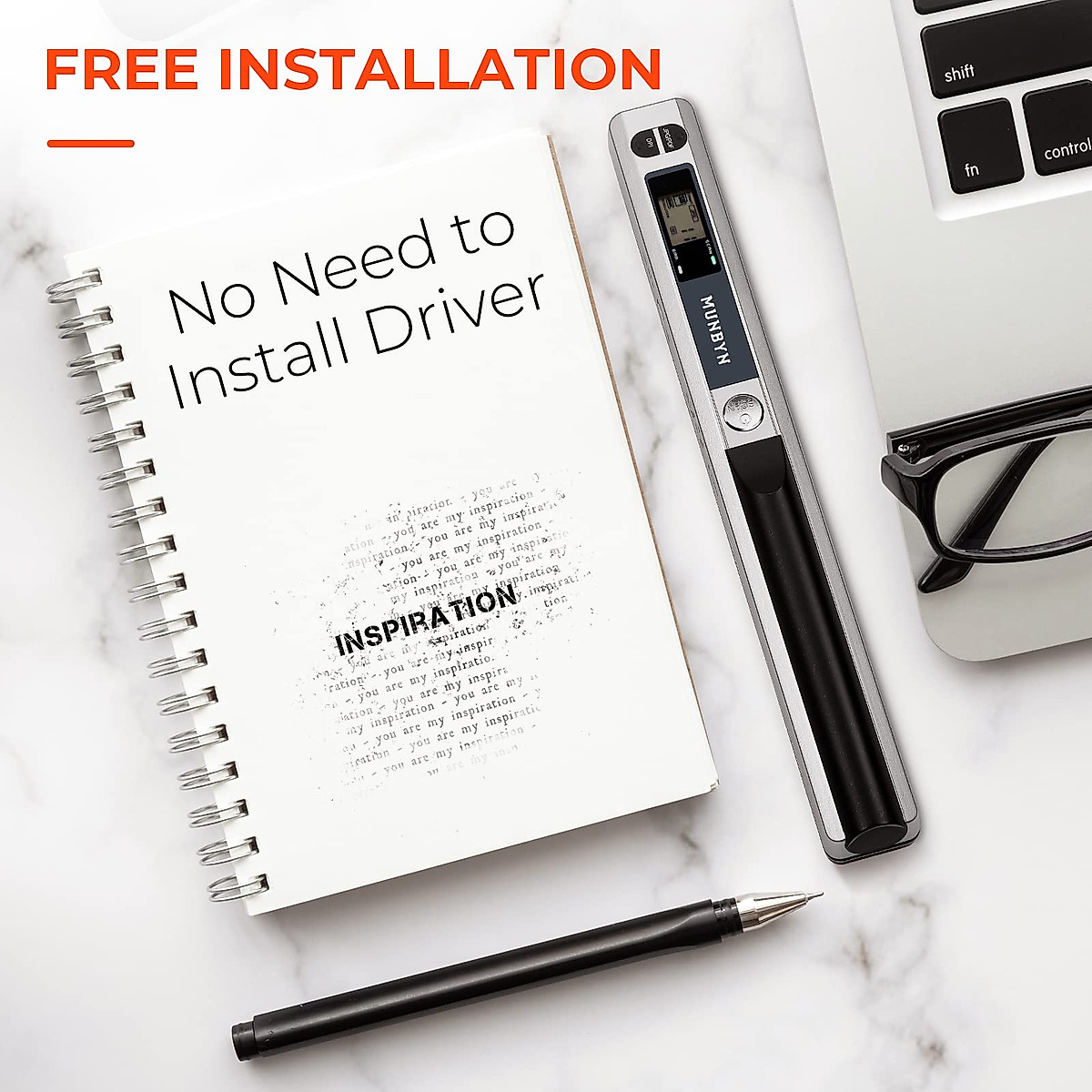 MUNBYN Portable Scanner, Photo Scanner for A4 Documents Pictures Pages Texts in 900 DPI, Flat Scanning, Include 16G SD Card, Wand Document Reader Uploads Images to Computer Via USB Cable, No Driver