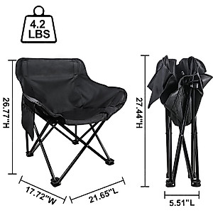 Portable Folding Camping Chair for Outside, Lightweight Outdoor Chairs Support 440lbs for Backyard Lawn Beach Camp Chairs, Black