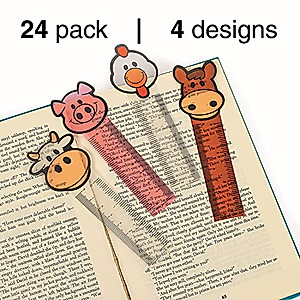 Farm Animal Bookmarks for Kids - Book Markers / Mini Ruler - Classroom Prizes - 24 Pack
