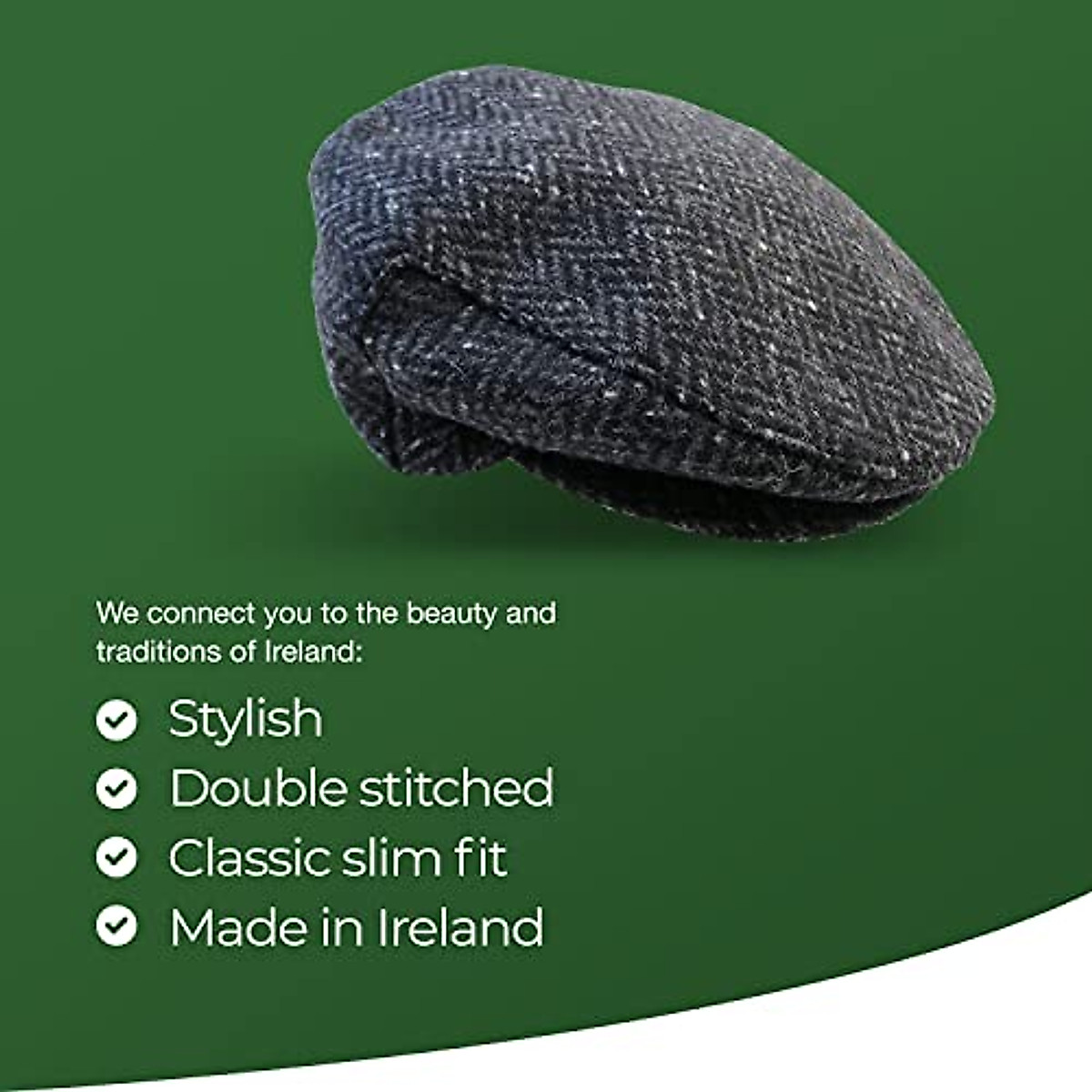 Flat Cap for Men Made in Ireland Irish Hat Flat Cap 100% Irish Wool Gray L