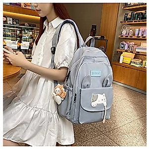 JHTPSLR Kawaii Backpack Japanese Cute Cat School Backpack with Plushies Aesthetic Backpack for Teen Girls Back to School Supplies (Blue)