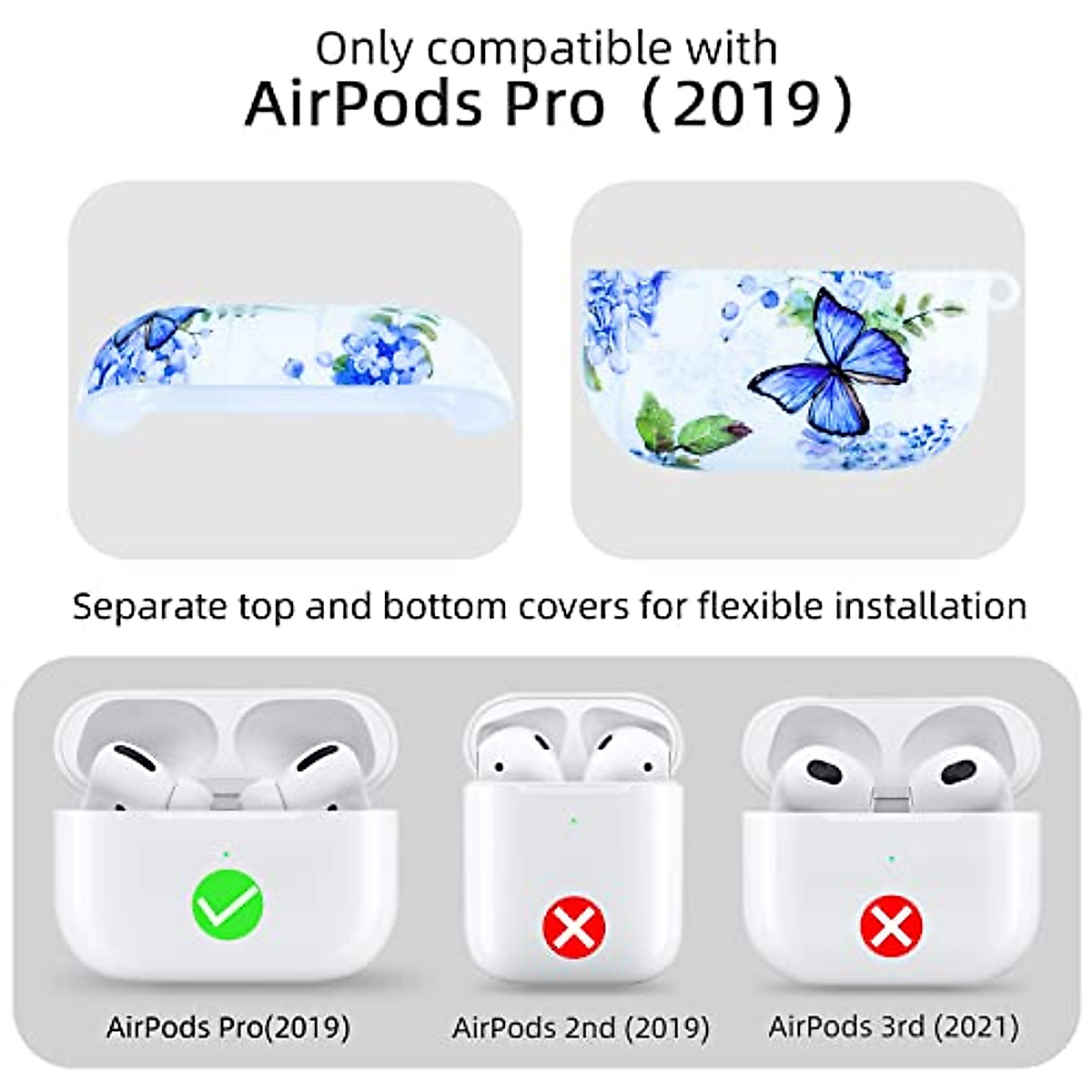 AirPod Pro Case with Wristlet Keychain Wrist Lanyard, OULRAEFS Hard AirPods Pro Case Cute Protective Case Cover with Key Lanyard for Airpods Pro 2019, Gifts for Women Girls, Butterfly