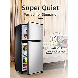 KRIB BLING 3.5 Cu.ft Retro Mini Fridge with Freezer - Compact Refrigerator for Home, Office, Dorm, or RV with Adjustable Mechanical Thermostat and 2-Door Design, Silver