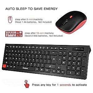 Wireless Keyboard and Mouse Combo ，DPI 1600, 2.4GHz Wireless Connection, Long Battery Life, Computer Keyboard and Mouse for PC, Desktop.Laptop, RECCAZR WC500 Design for Office and Home (Black)