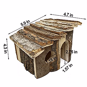 kathson Hamster Wooden House, Small Pet Hideout Climbing Play Hut Natural Wood with Bark Hideaway House for Dwarf Hamster, Mouse, Rat,Gerbil and Other Small Animals