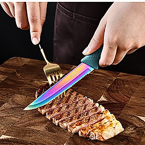 Rainbow Knife Set 18 Pcs Kitchen Knives Set Sharp Stainless Steel Knife Sets Contain 8 Steak Knives Sharpener Peeler Clear Acrylic Stand Beautiful Knife Best Gift (Turquoise 18PCS Set)