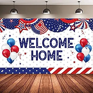 Large Welcome Home Banner Military Army Photography Backdrop for Patriotic Theme Deployment Returning Back Party Decorations, 72.8 x 43.3 Inch
