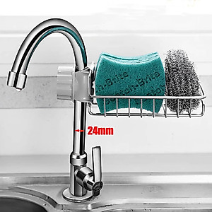 iPstyle Kitchen Sink Caddy Organizer Over Faucet Sponge Holder, Stainless Steel Heavy Duty Thickening Hanging Faucet Drain Rack for Scrubbers, Soap, Bathroom, Detachable No Suction Cup or Magnet