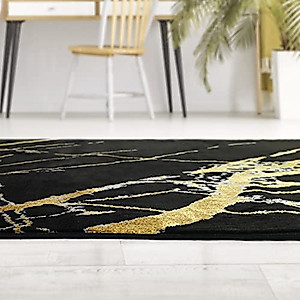 Antep Rugs Babil Gold 5x7 Marble Abstract Modern Indoor Area Rug (Black, 5'3" x 7')