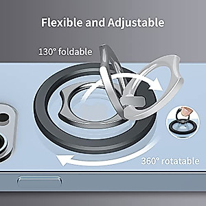 PROfezzion Thin Metal Ring Holder for MagSafe, Removable Strongest Magnetic Phone Grip Only for iPhone 14 13 12 Pro Max Plus with Mag-Safe Case [MagSafe Car Mount Compatible] [Adjustable Kickstand]
