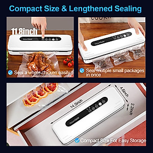 Vacuum Sealer Machine, Dry/Moist Food Sealer Machine, 5-in-1 Vacuum Sealing System, Air Sealer Machine with 5 Vacuum Seal Bags & 1 Air Suction Hose for Dry Moist Food Preservation and Sous Vide(White)