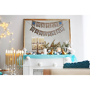 Happy Hanukkah Banner Chanukah Decorations - Judaica Burlap Party Garland Bunting - Ready to Hang Hanukkah Garland - Festive Decor Photo Prop Backdrop by Jolly Jon