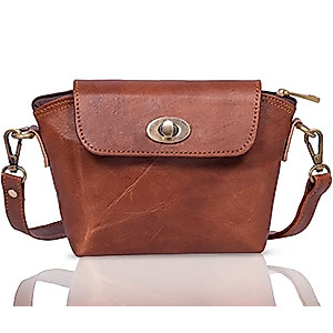 Genuine Leather Small Crossbody Purses for Women Shoulder Cute Designer Handbags for Teen Girls Portable Vintage Wristlet Side Cross Body Purse Bag (Tan Brown)