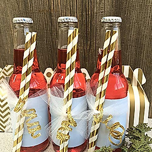 Coral Peach and Gold Foil and Paper Straws - Stripe Chevron - 7.75 Inches - Pack of 100