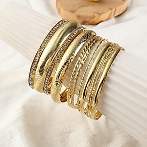 Caiyao Layers Bohemica Stackable Bracelets Set Indian Wedding Multi Textured Pearl Beads Gold Bangle Bracelet Fashion Simple Handcuffs Wrist Bangle for women Jewelry-D