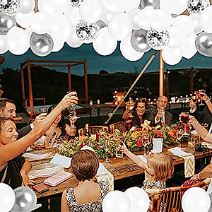 White and Silver Balloon Garland Arch Kit, 100 pcs 18/12/5 inch Pure White and Silver Confetti Latex Balloons for Party Decorations