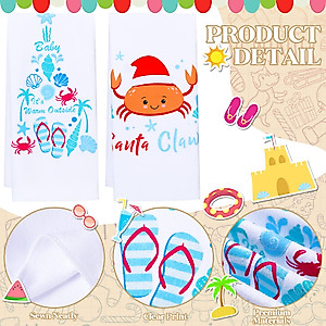 Frienda Christmas Beach Hand Towels Kitchen Santa Claws Crab Dish Towels Beach Theme Baby It's Warm Outside Dish Towels for Coastal Theme Holiday Christmas Bathroom Decor Gift Present