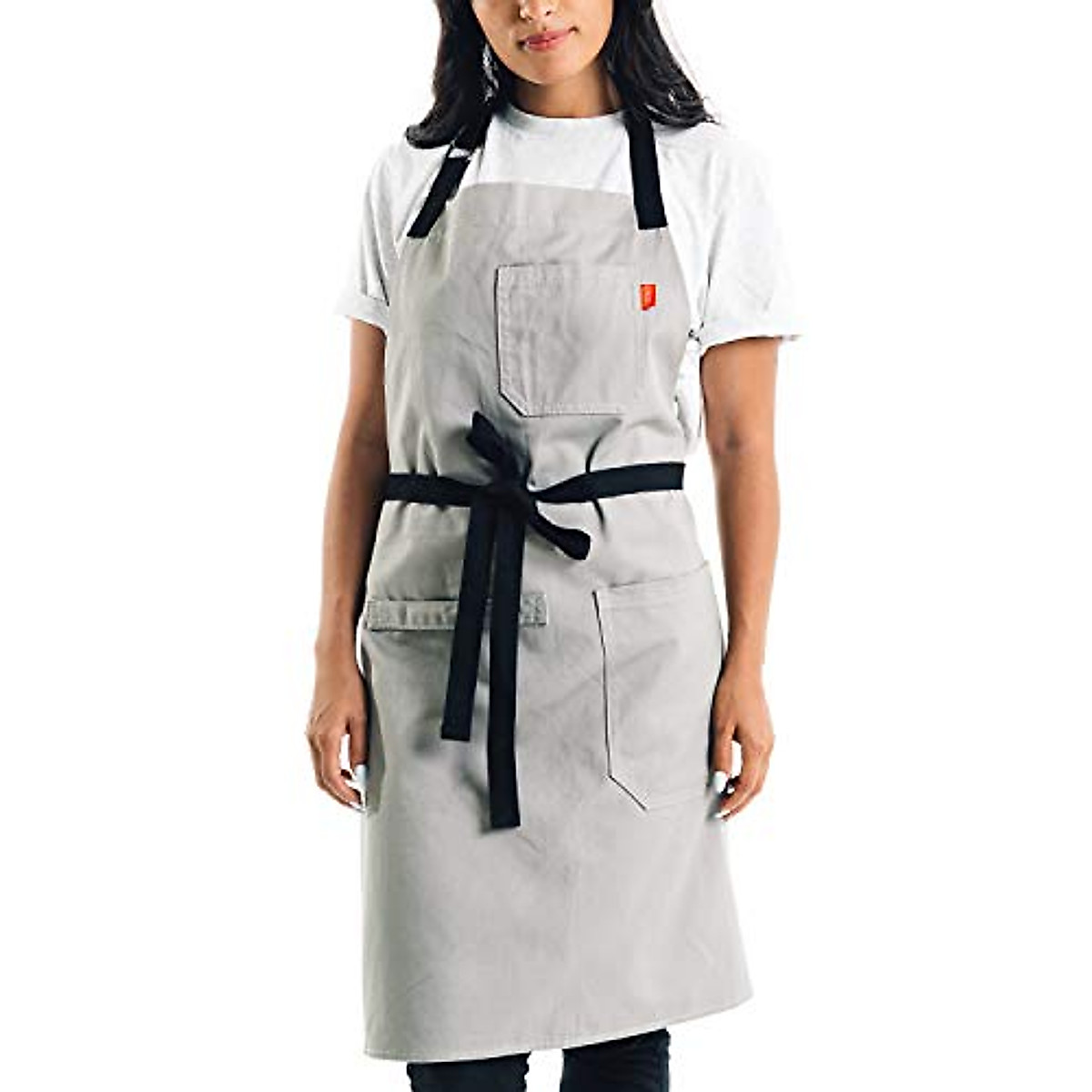Caldo Daily Cotton Kitchen Apron for Cooking- Mens and Womens Professional Chef or Server Bib Apron - Adjustable Straps with Pockets and Towel Loop (Grey)