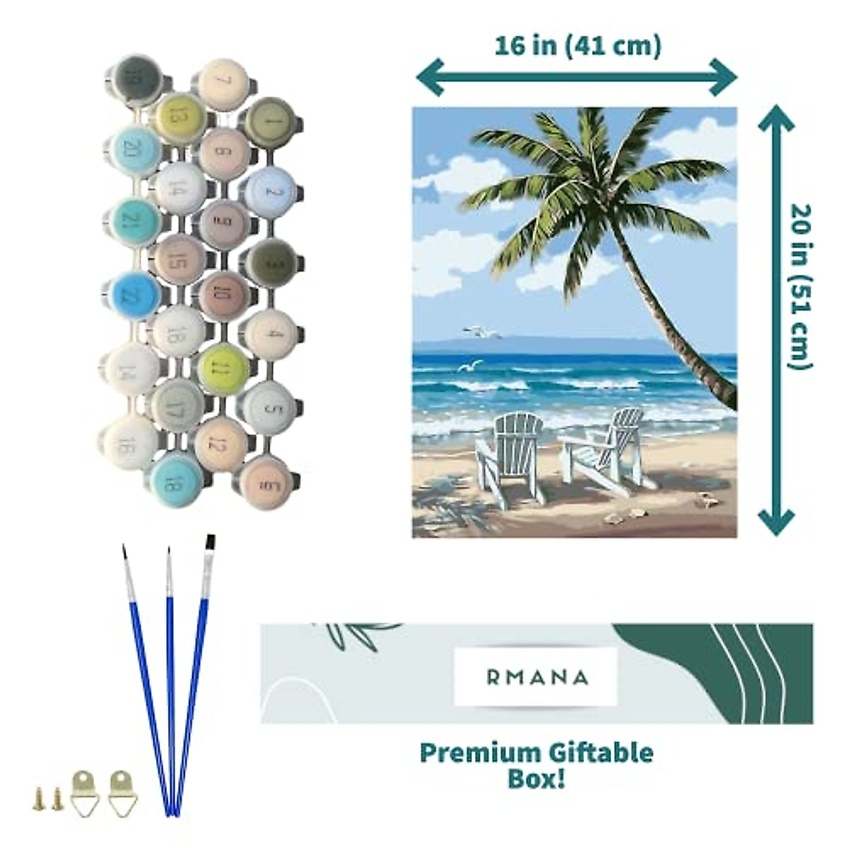 RMANA Acrylic Paint by Number Landscape On Canvas Art for Beginner Adults Students Teens Painting by Numbers DIY Arts Crafts Peinture Numero Advanced Abstract- Sunny Beach Palm Tree