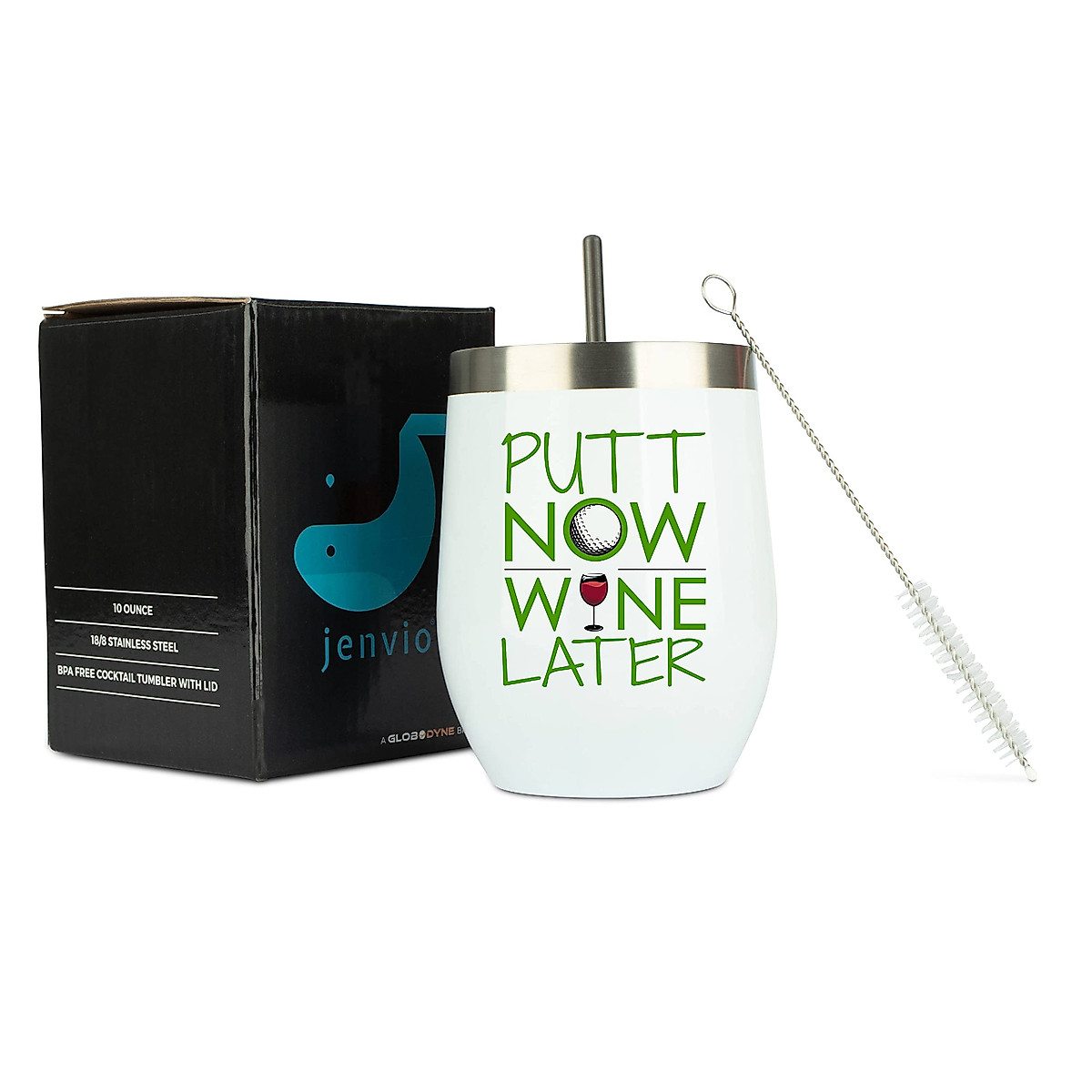 JENVIO Golf Gifts for Women | White Stainless Steel Wine Tumbler Sliding Lid and Straw | Funny Female Themed Stuff for Golfers Christmas Gift (12 Ounce)