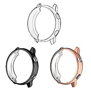 3 Pack - Fintie Case Compatible with Samsung Galaxy Watch Active 40mm (Not Fit for Active 2), Premium Soft TPU Screen Protector All-Around Protective Bumper Shell Cover, Black, Clear, Rose Gold