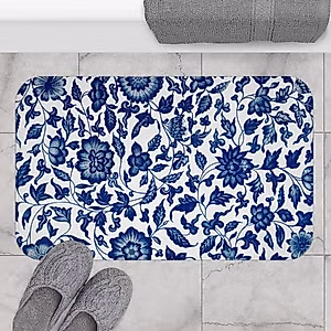 Bath Mat Blue White Floral Botanical Home Decor Durable Welcome Front Door Mats Entryway Rugs Non-Slip Floor Mat Entrance Rugs Bath Rug Kitchen Rugs 18 x 30 in