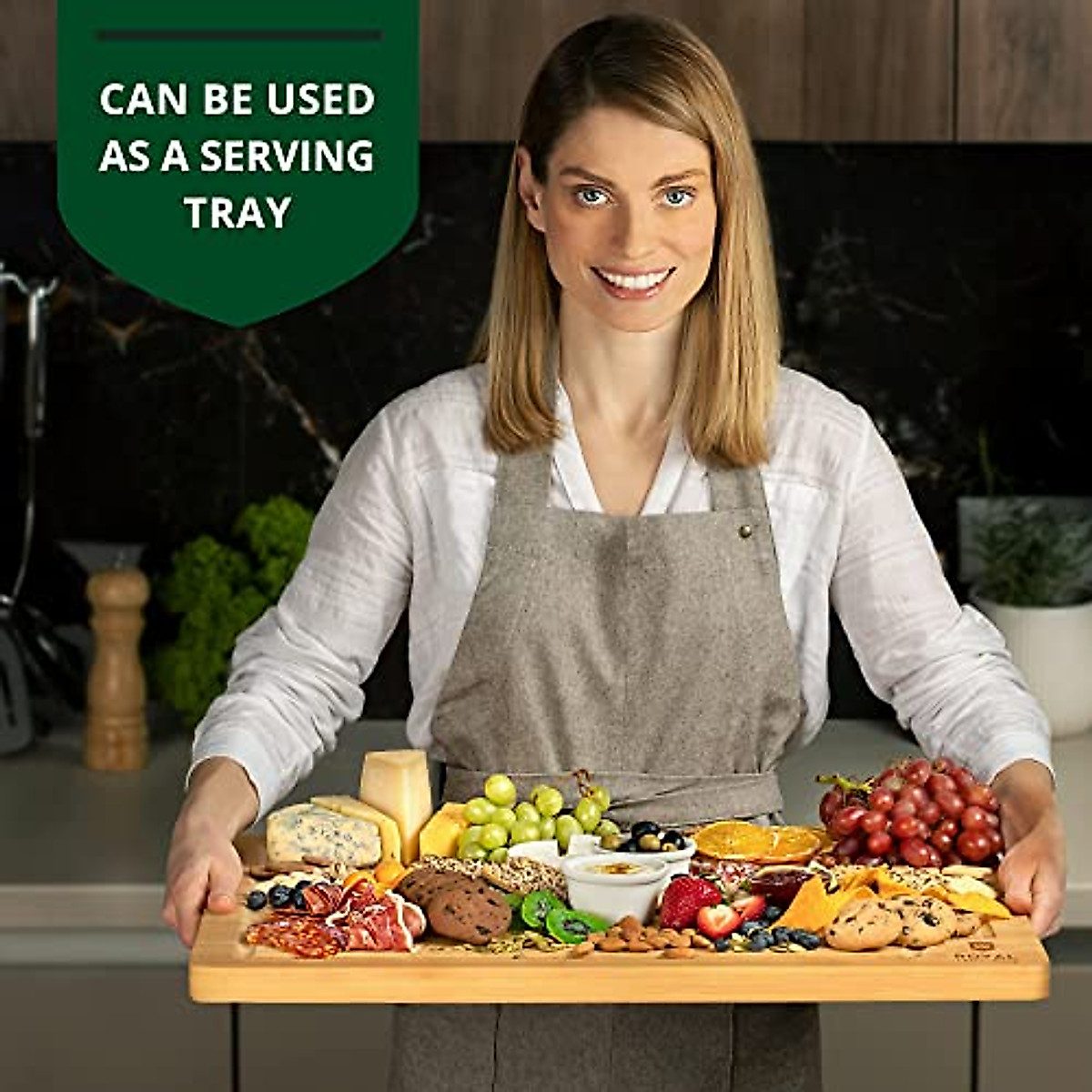 Bamboo Cutting Boards for Kitchen - Kitchen Chopping Board for Meat (Butcher Block) Cheese and Vegetables | Wooden Cutting Board Heavy Duty Serving Tray with Handles (XXXL, 24" x 18")