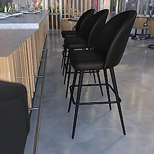 Flash Furniture Lyla Commercial Grade Modern Armless Barstools - Black LeatherSoft Upholstery - 30" Barstool - Contoured Backrest - Steel Frame & Footrest - Set of 2